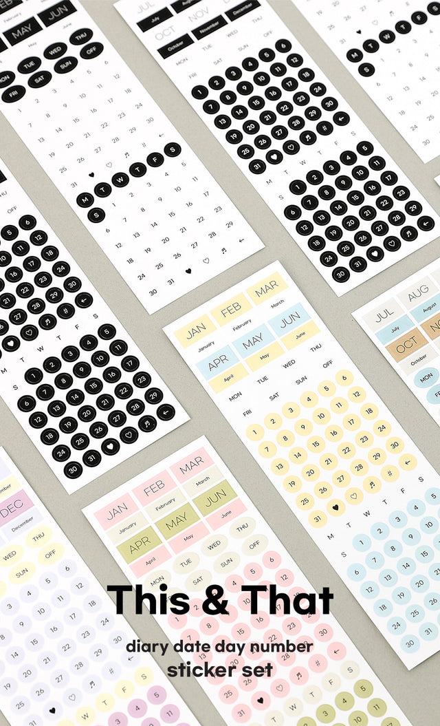 This & That Diary Date Day Number Sticker Set [2types] – dubudumo