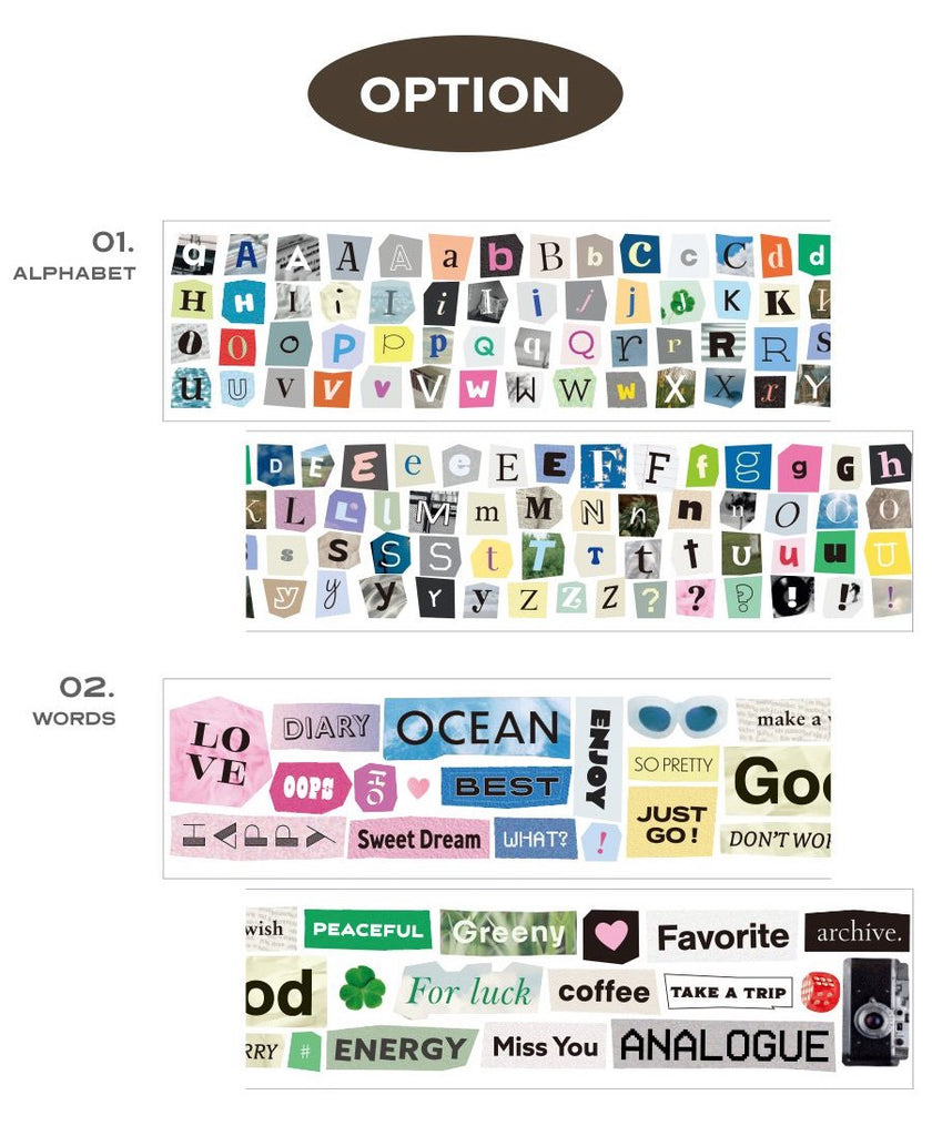 Magazine Collage Kiss Cut Tape [2types] | Alphabet – dubudumo